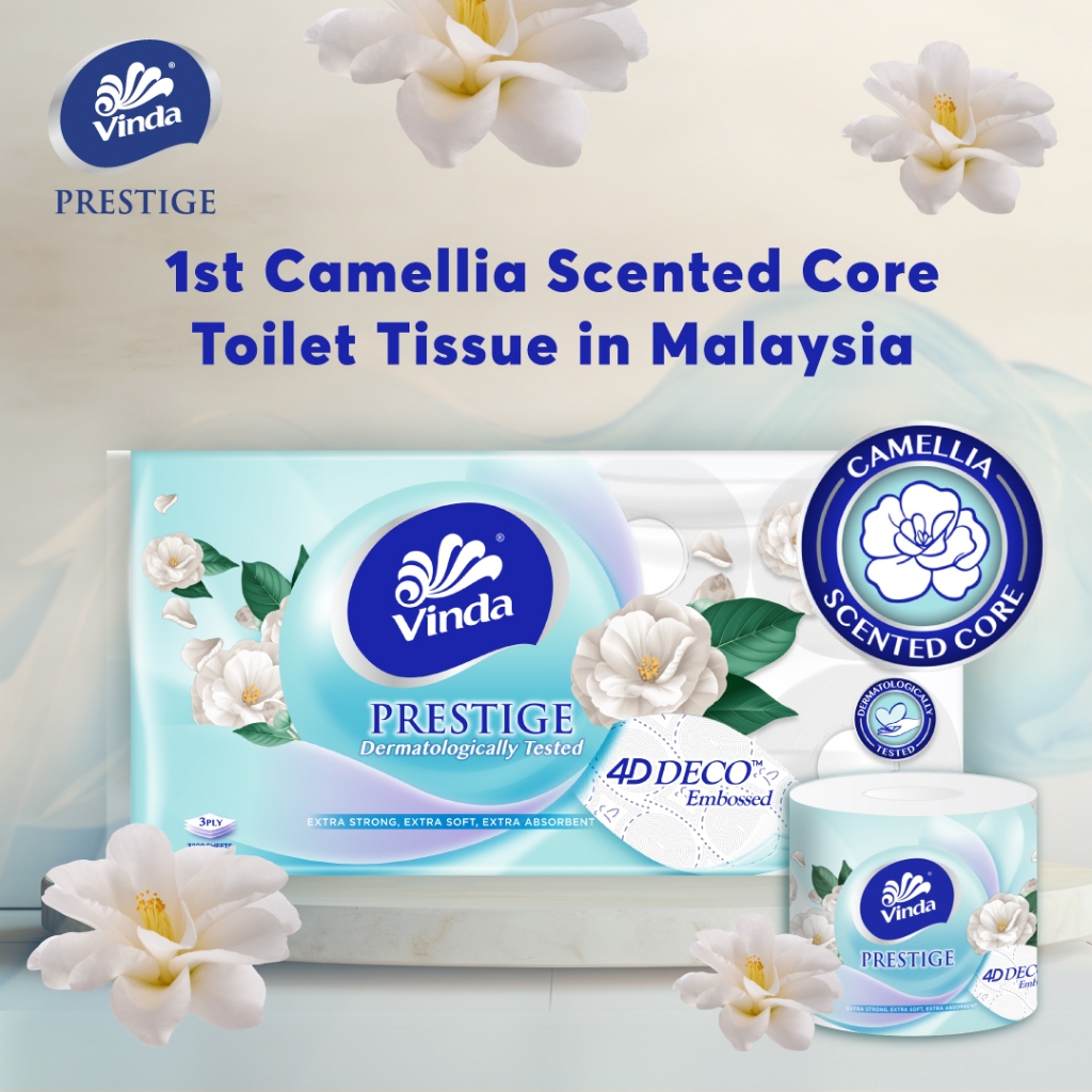 Vinda Prestige 4D Deco Camelia Toilet Tissue 3-ply (16 Rolls) | Shopee Malaysia
