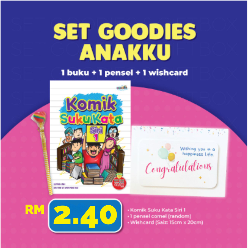 Set Goodies Komik Suku Kata + Pensel + Wish Card Sesuai Birthday Aqiqah ...