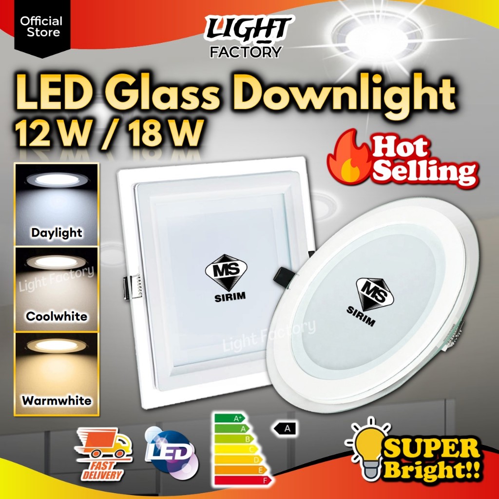 [SIRIM] LED Glass Downlight 12W 18W LED Recessed Glass Dowlight Round ...
