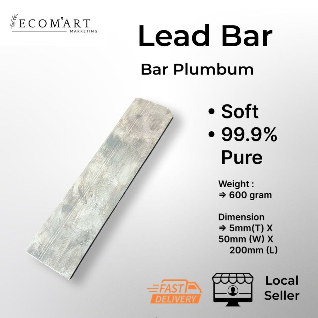 EComArt Pure Lead Bar 5mm thickness 50mm width, Bar Batu Timah Pure ...