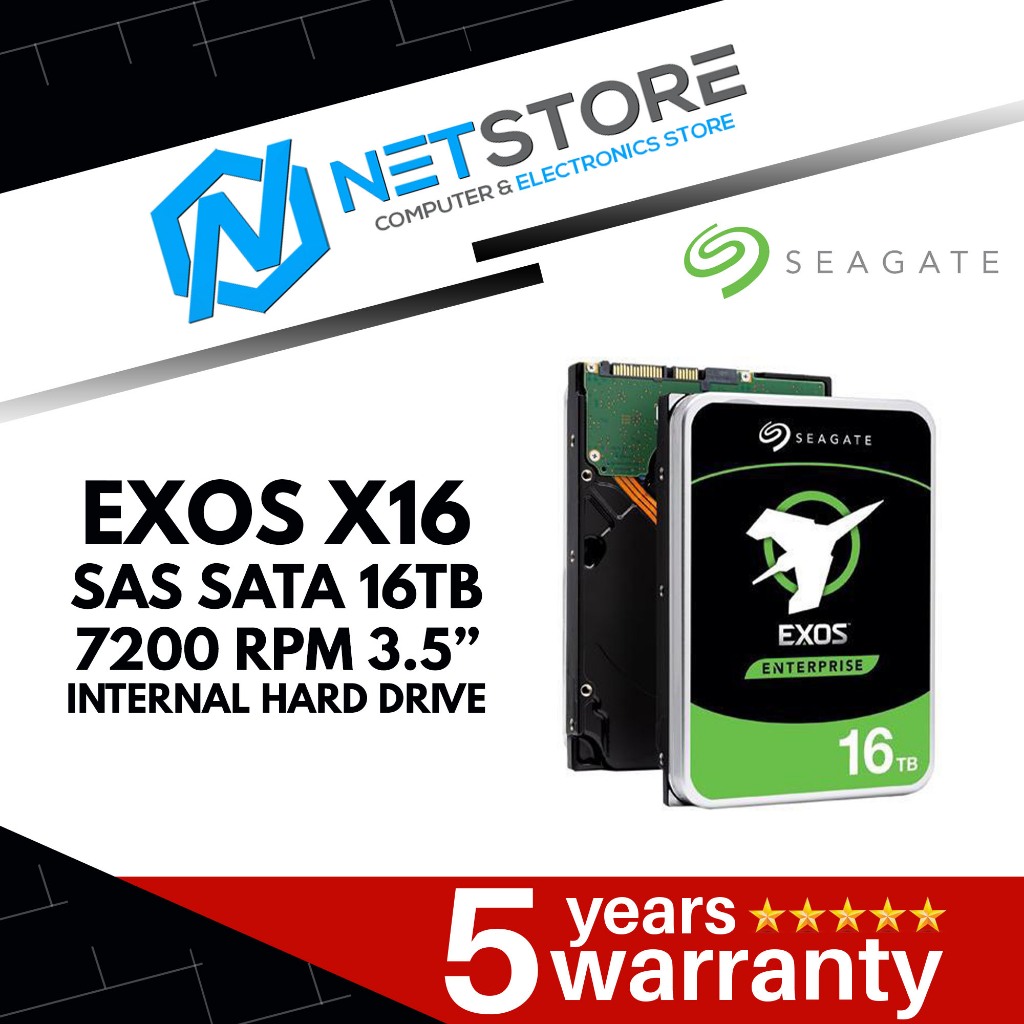 SEAGATE EXOS X16 SAS SATA 16TB 7200 RPM 3.5" INTERNAL HARD DRIVE ...