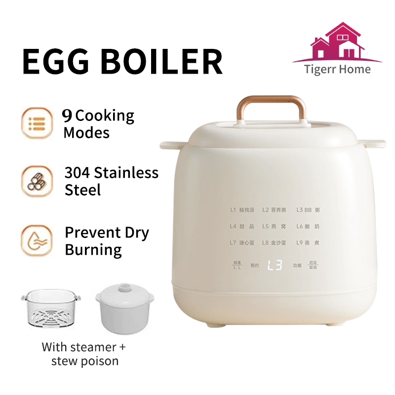 9 Mode Egg Boiler Half Boiled Egg Maker With Stew Pot+Steamer Versatile ...