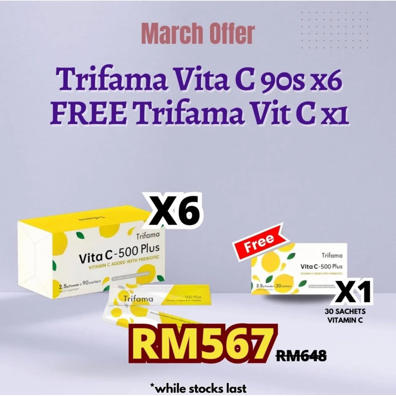 Vitamin C Plus Trifama (Vitamin C+Prebiotic)x 2 boxes 180 sachets [Exp ...