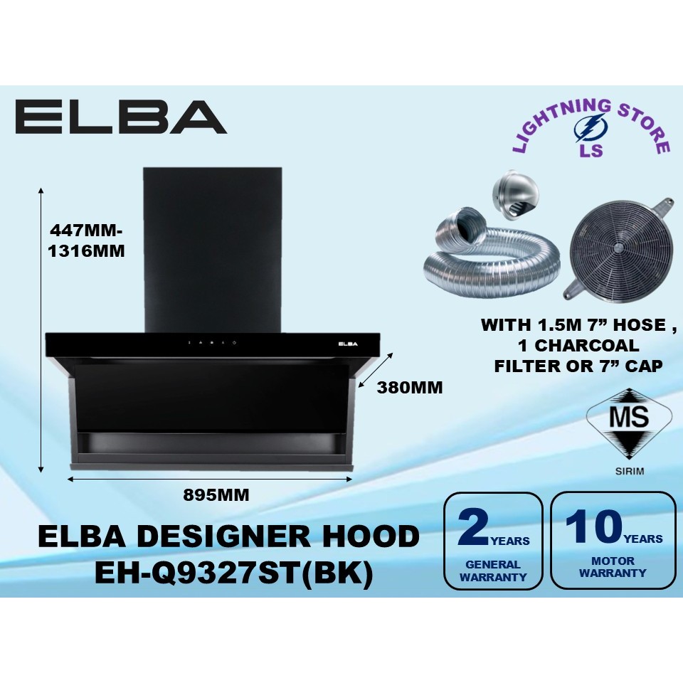 ELBA Designer Hood Monza EH-Q9327ST(BK) 2000m3/hr Dual Way Suction ...