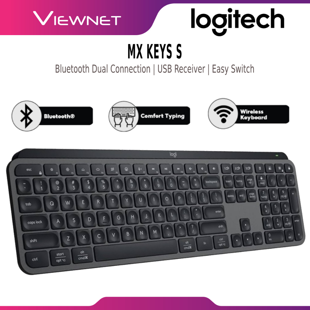 LOGITECH MX KEYS S WIRELESS ADVANCED KEYBOARD EASY SWITCH | USB RECEIVER | BLUETOOTH DUAL ...