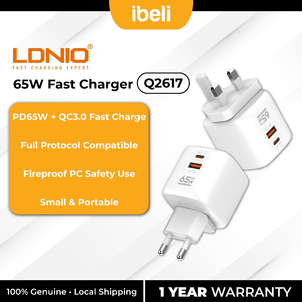 LDNIO Q2617 65W GAN TYPE-C Super fast charger with foldable plug ...
