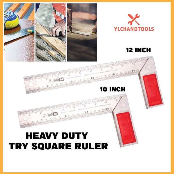 Eagle One Brand Heavy Duty Try Square Carpenter Ruler Measurer 10" & 12 ...