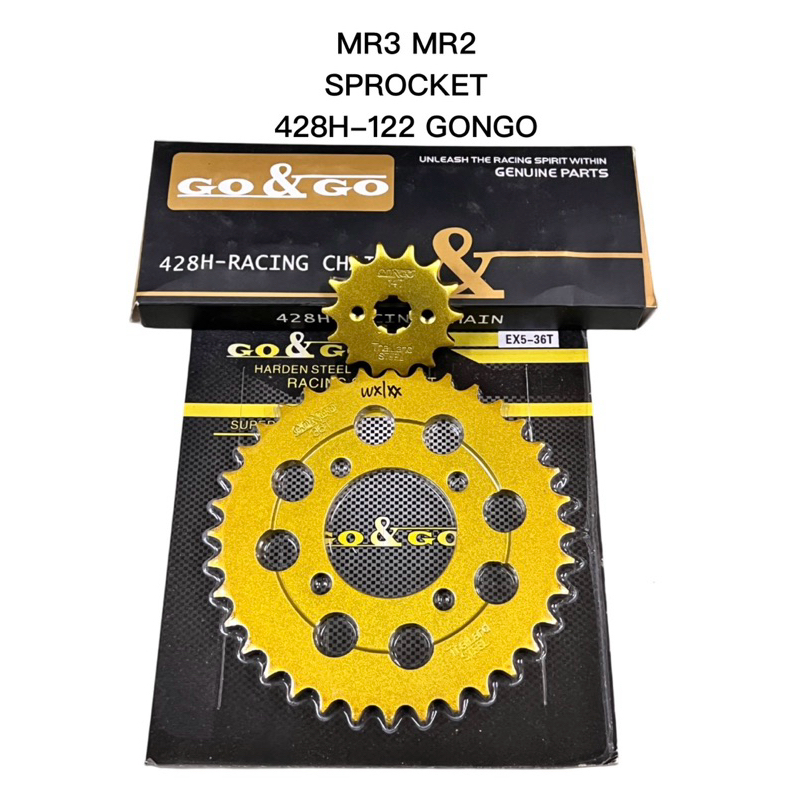 MR3 MR2 SPROCKET 428H-122 SET GOLD GONGO SPROCKET SET 14T 15T 32-36 ...