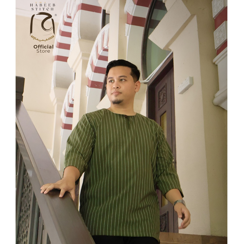 KURTA RUMI STRIPE HABEEB STICH | ARMY GREEN | Shopee Malaysia
