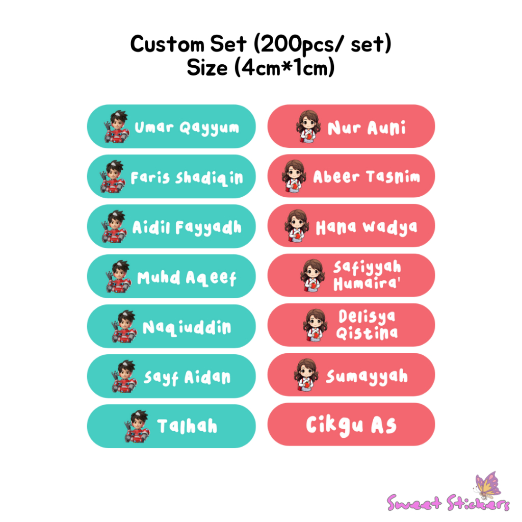 KHAS UNTUK CIKGU SAHAJA. Sticker Nama Custom Pastel Color Untuk 1 Kelas ...