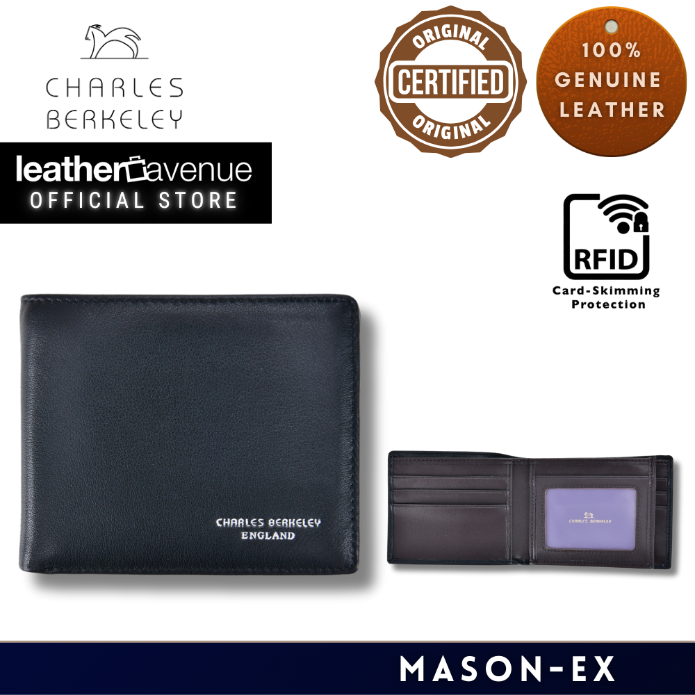 Charles Berkeley MASON-EX Men's Refined Leather Bi-Fold Wallet 6 Card Slots with RFID Anti Theft ...