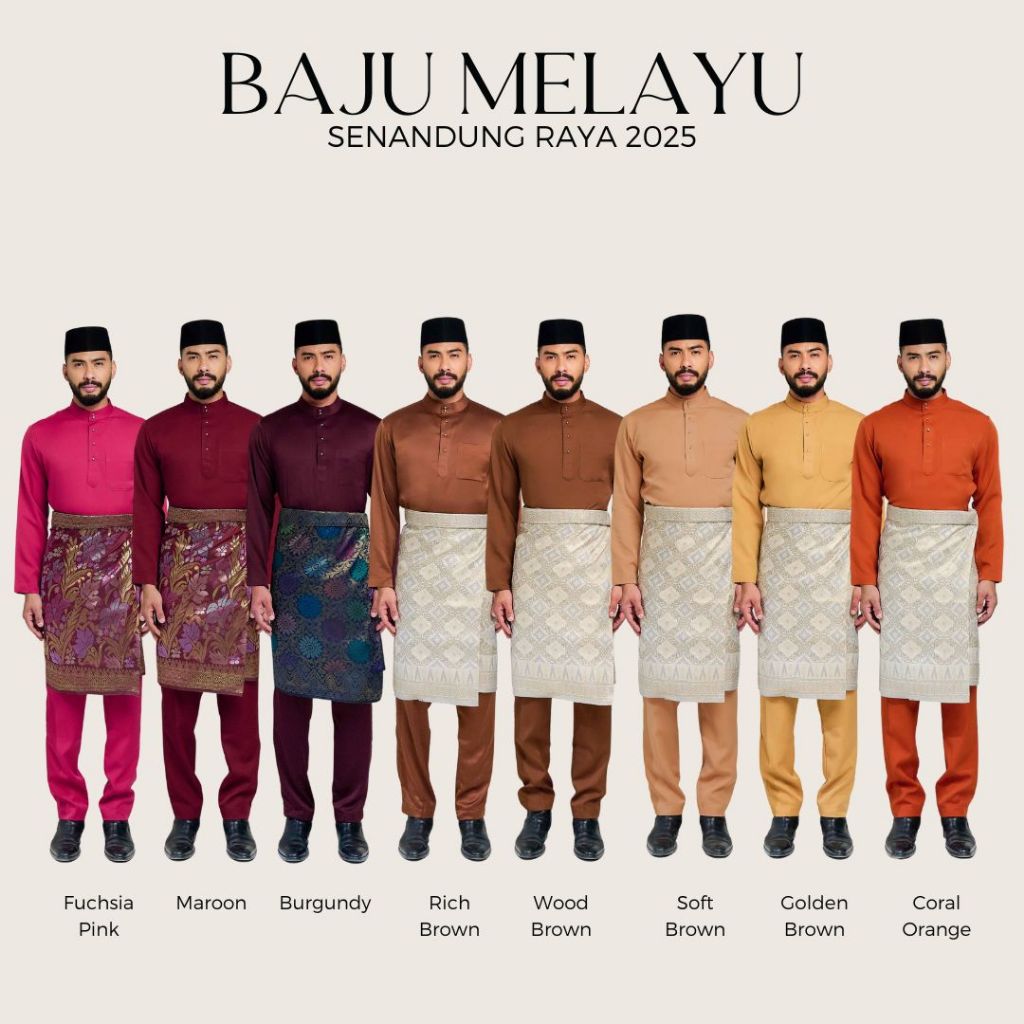 Baju Melayu Raya 2025 Tailored Fit Burgundy Rich Brown Theins | Shopee ...