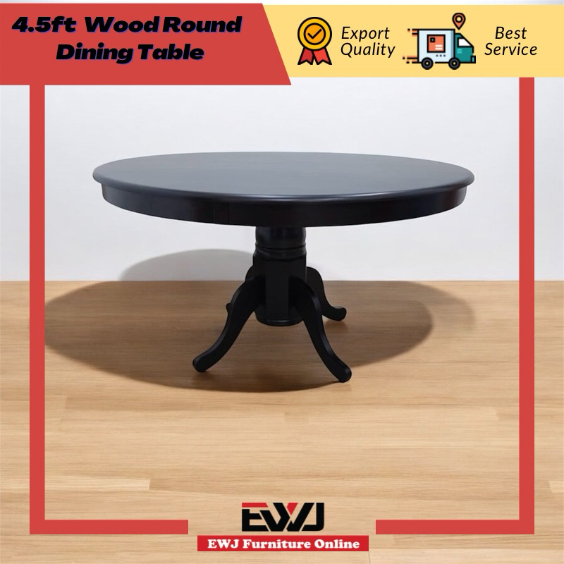 EWJ 2.5ft 3x5ft 4.5ft Wood Round Dining Table Meje Makan Bulat Solid ...