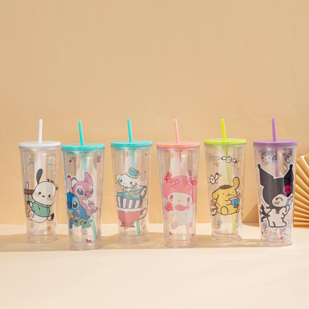 720ml Drinking Tumbler Sanrio Double Layer Plastic Cup with Straw | Shopee Malaysia