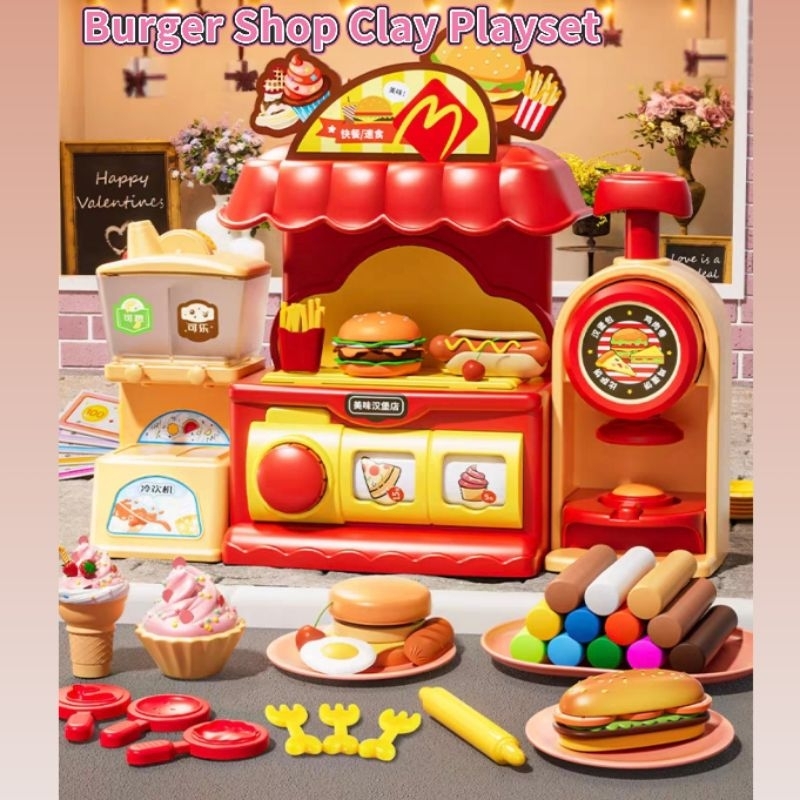 DIY Fast Food Burger Shop Toys With Light & Music Play Dough Color Clay ...