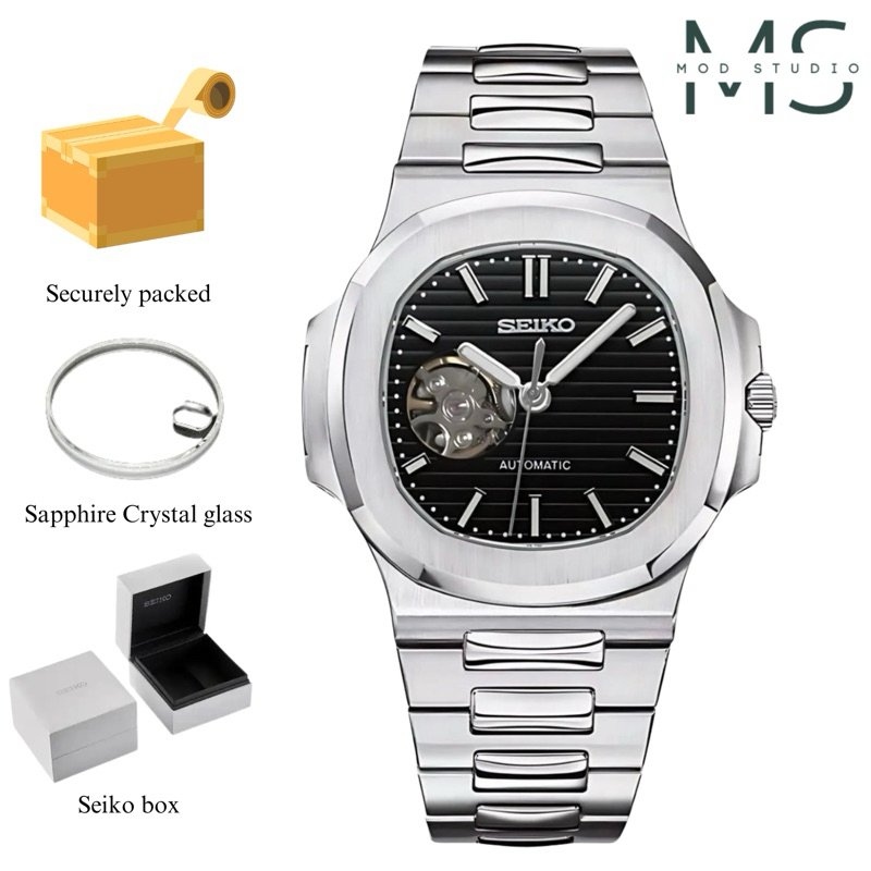 SEIKOLEX SEIKO MOD NH35 STAINLESS STEEL NAUTILUS OPEN HEART MECHANICAL ...