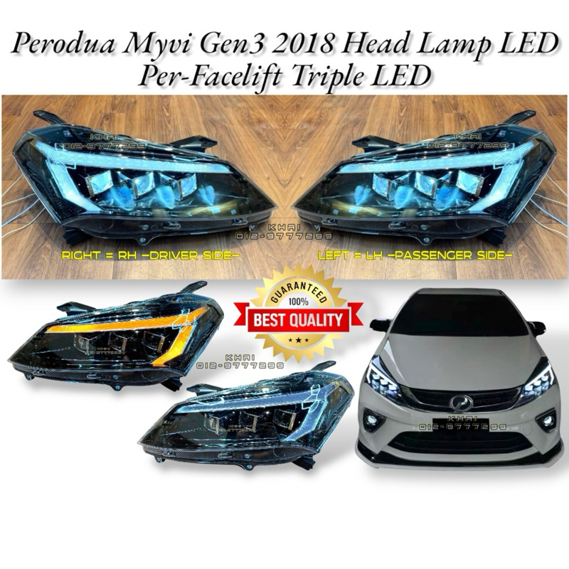Perodua Myvi Gen3 2018 Triple Projector LED Head Lamp G3 Per Facelift ...