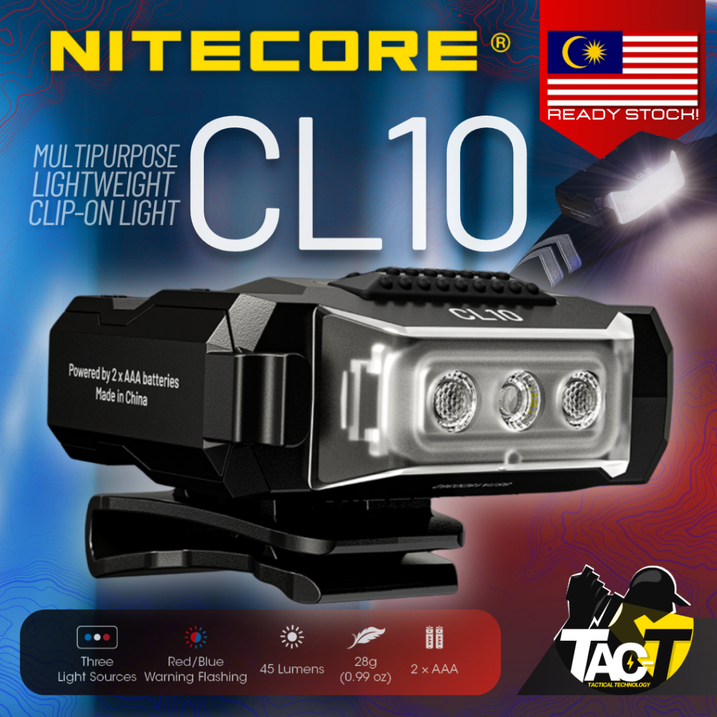 NITECORE CL10 - 45 Lumen Ultra Lightweight Clip-On Light With Red/Blue ...