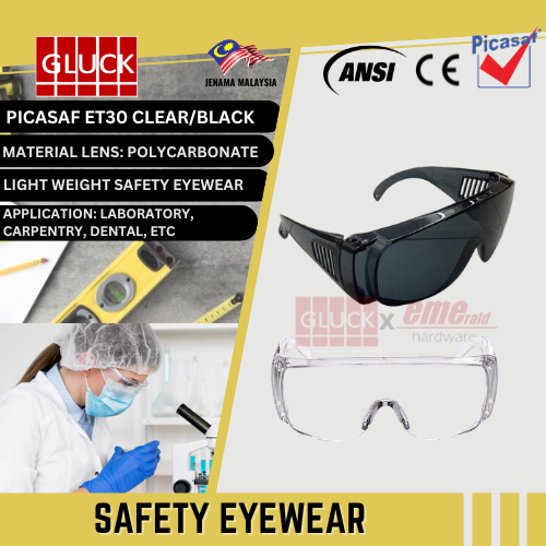 PICASAF (ET30) SAFETY EYEWEAR SPECTACLE (CLEAR/BLACK) POLYCARBONATE ...