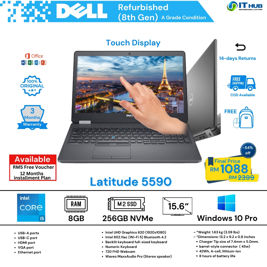 Dell Latitude E5590, 15.6"in- 8th Gen core i5-8250U Quad Core, 8GB DDR4 ...