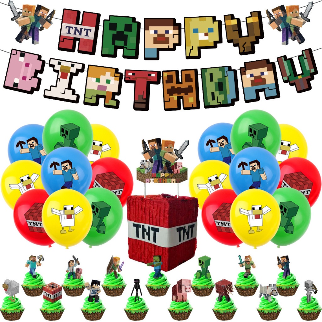 [Ready Stock][37pcs]DIY Minecraft TNT Themed Happy Birthday Decoration ...