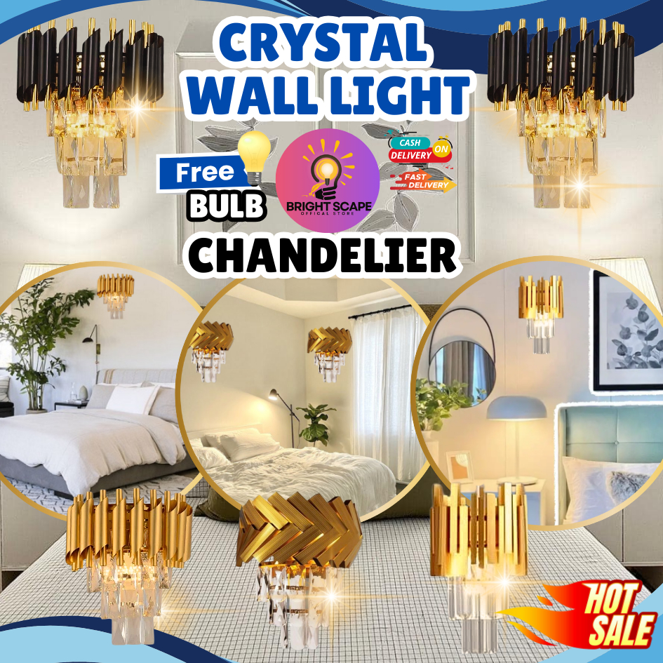 🔥NEW🔥Modern Luxury Crystal Wall Light Chandelier Black Gold Lampu ...