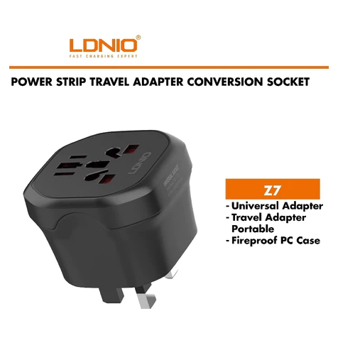 LDNIO Z7 Travel Adapter Conversion Socket Power Strip Converter Universal Adapter UK Plug 3 Pin ...