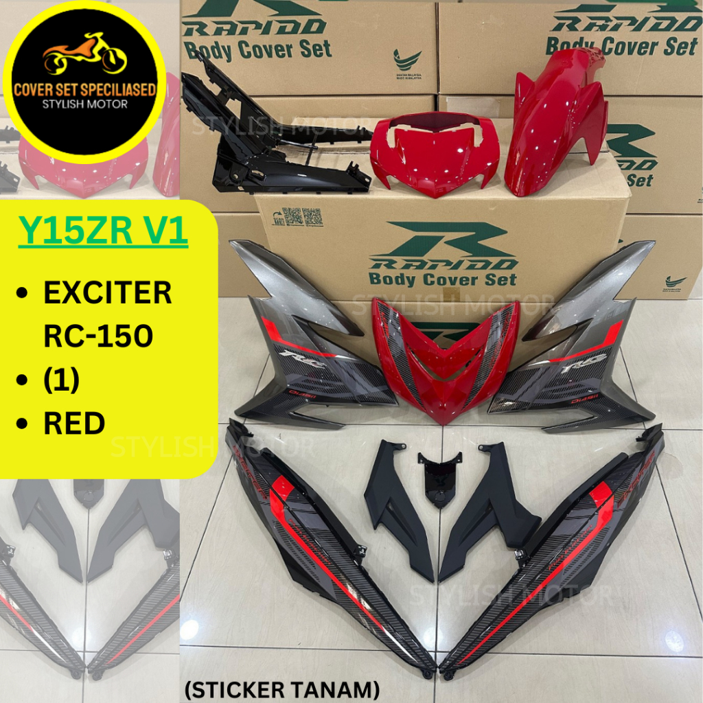 RAPIDO Cover Set YAMAHA Ysuku Y15zr V1 V2 Exciter Rc-150 (1) Red Coverset Sticker Tanam Stripe ...
