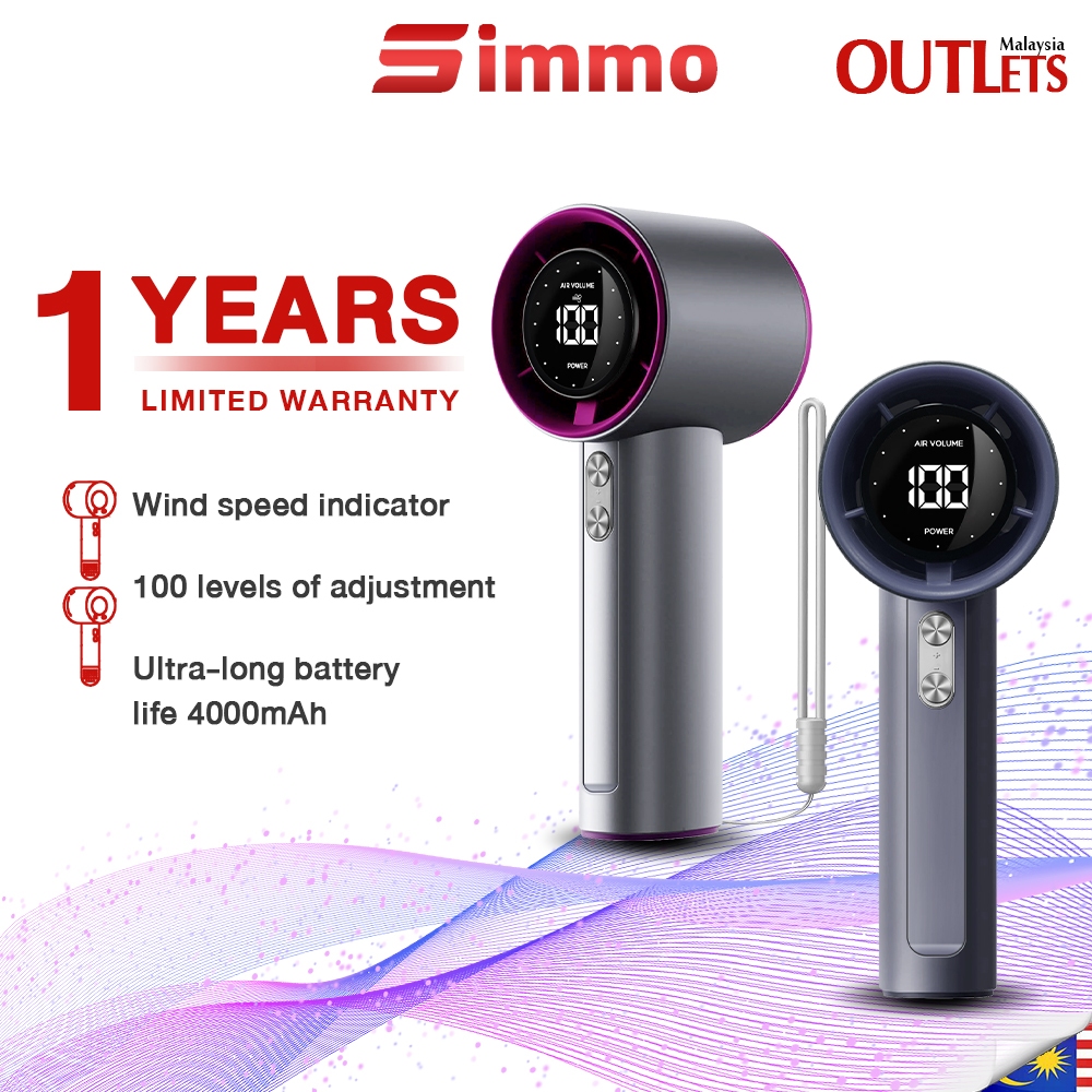 Simmo kipas Handheld Fan 100 gears 4000mAh Ultra Speed kipas mini LED ...
