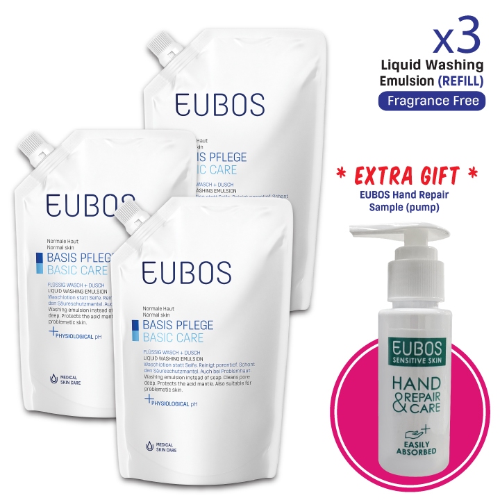 EUBOS Liquid Blue Washing Emulsion (Body Wash) Refill Pack x3 3 Bottles ...