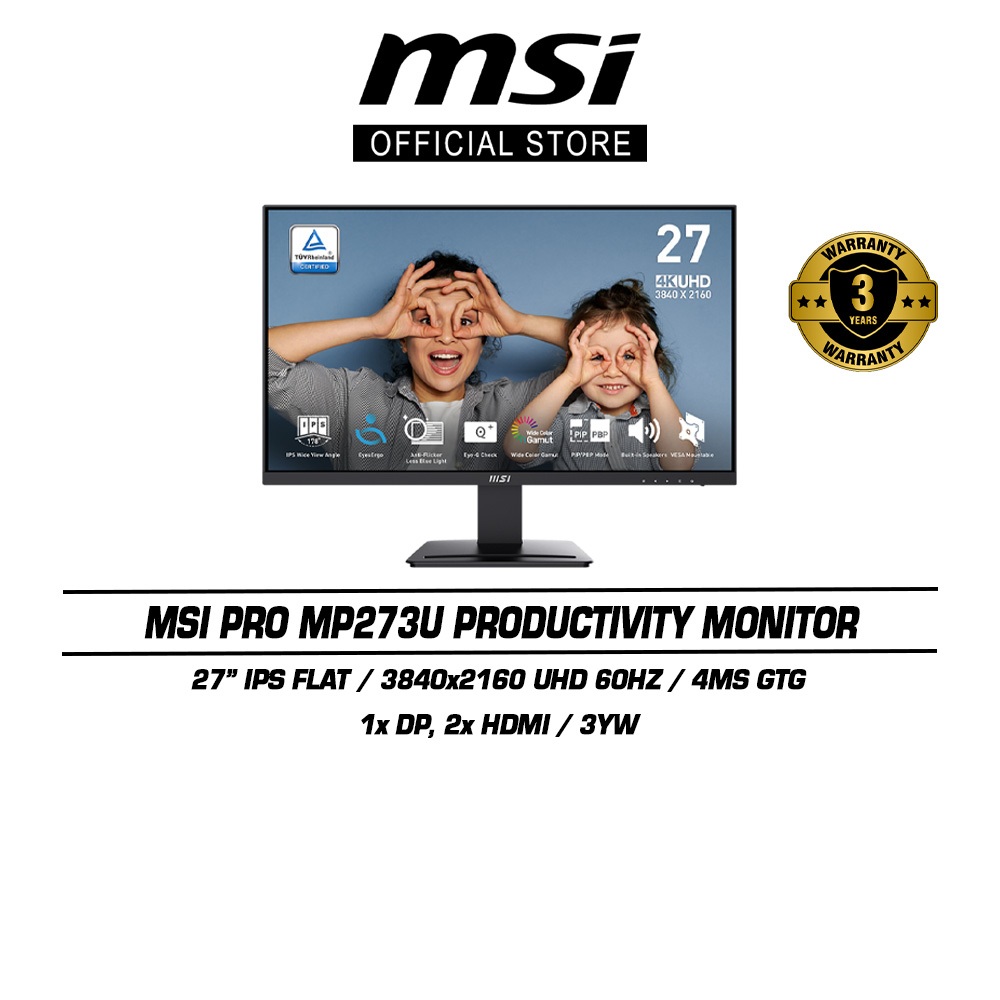 MSI PRO MP273U Business & Productivity Monitor (27 Inch | 4K UHD | IPS | 60Hz | 3Y) | Shopee ...