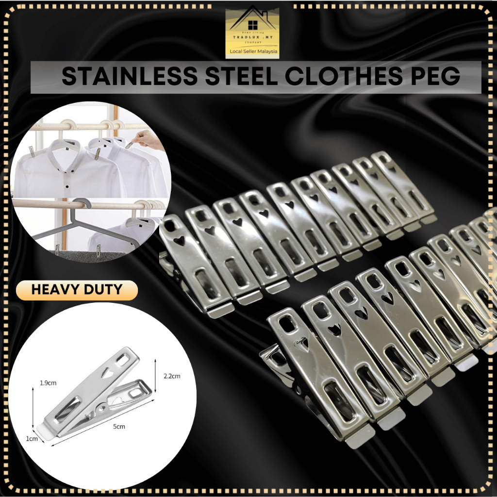 Tradlux 20Pcs Stainless Steel Clips Clothes Pants Laundry Drying Hanger ...