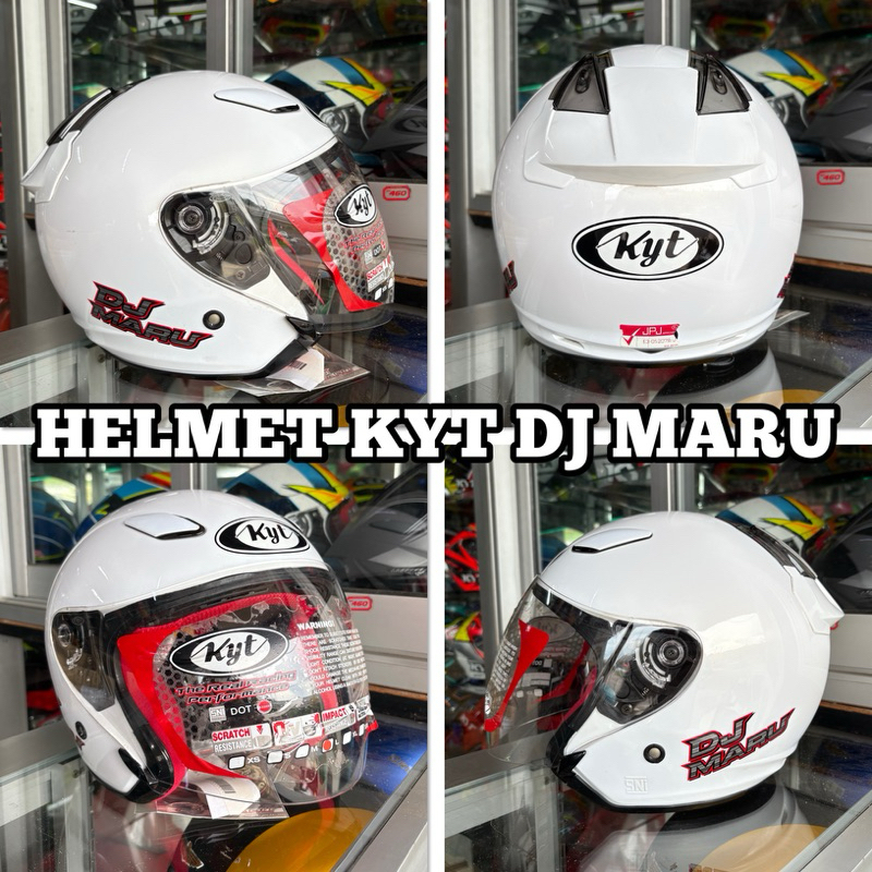 HELMET KYT DJ MARU PLAIN WHITE OPEN FACE VISION 2 SINGLE VISOR HELLCAT ...