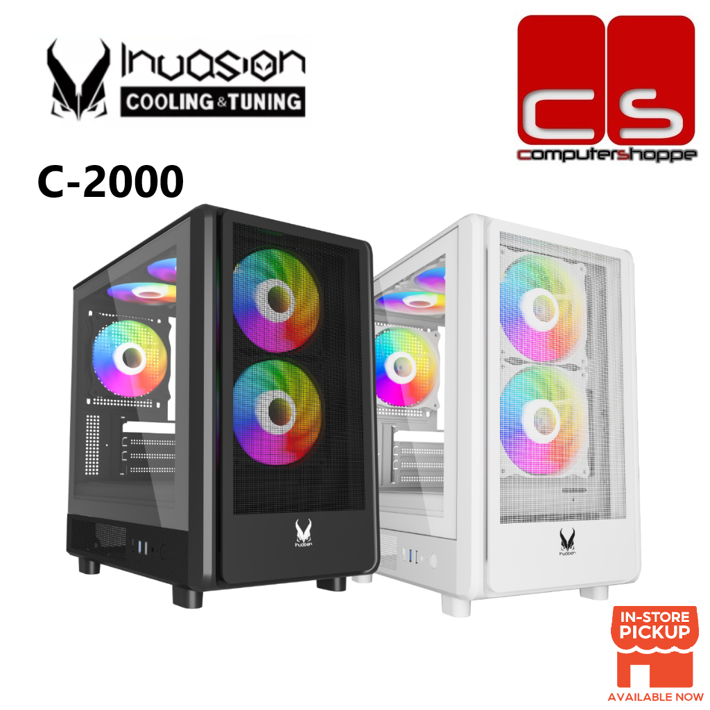Invasion C-2000 Compact M-ATX Gaming Case - Black/White (AURORA FAN ...
