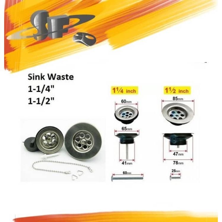 32MM( 1-1/4") BASIN WASTE W. PLUG & CHAIN, 40MM (1-1/2") KITCHEN SINK ...