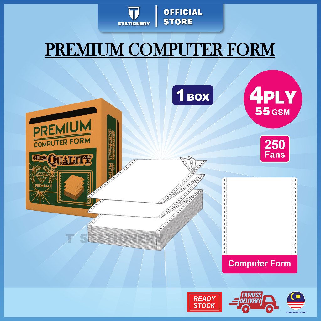 [1 BOX] PREMIUM High Quality 4 PLY All White NCR Computer Form / 9.5” x ...