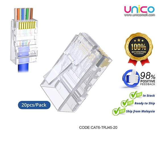 Pass-Through RJ45 Connector – 20-Pack High-Performance Crystal Ethernet ...