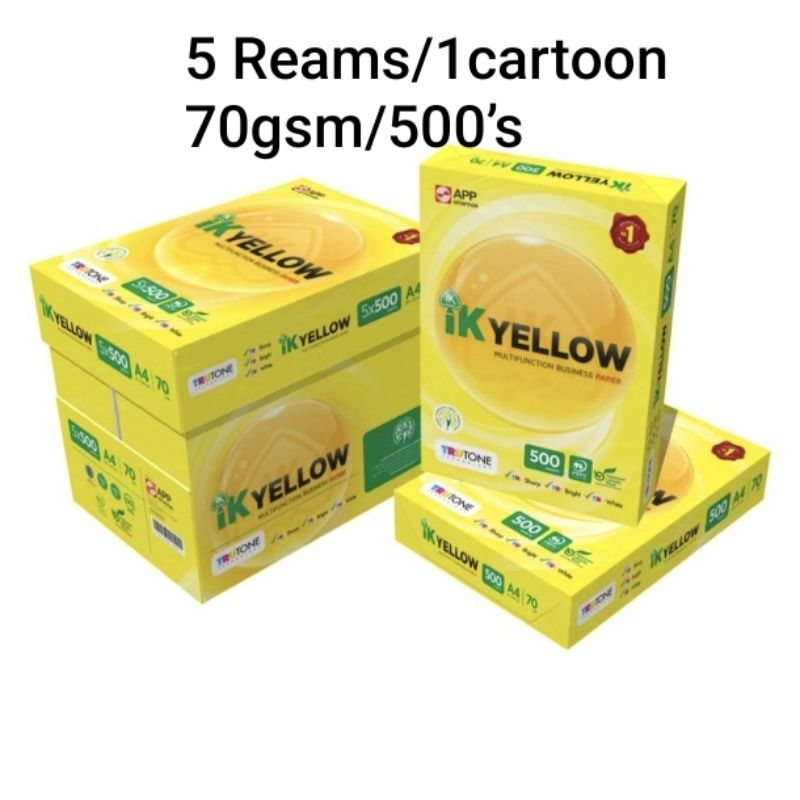 Kertas IK Yellow 500s 70gsm A4 Paper 1 Carton Box (5 Reams) (500 sheets/ream) | Shopee Malaysia