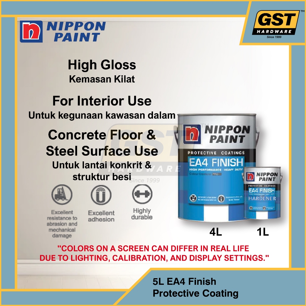 5L Nippon Paint EA4 Epoxy Finish HB c/w Hardener Cat Lantai Rumah Epoxy ...