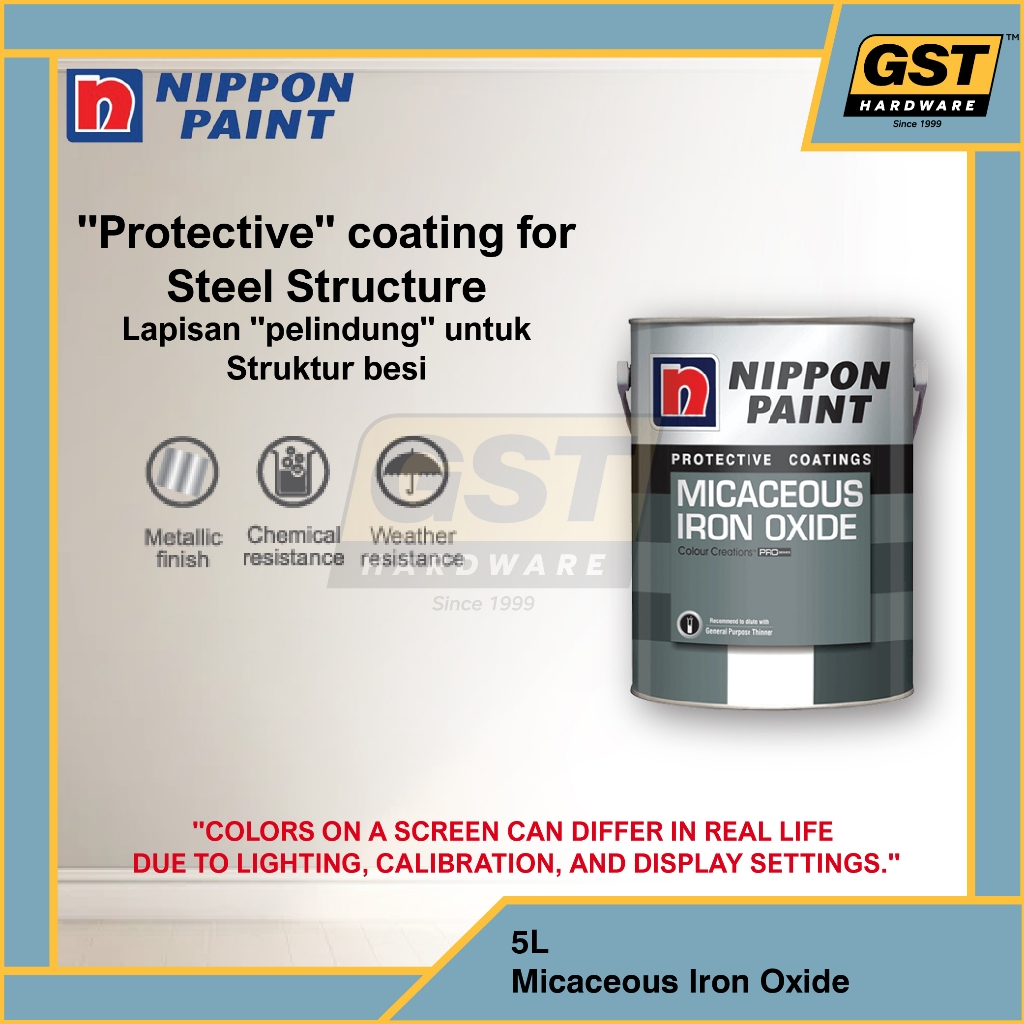 5L Nippon Paint Micaceous Iron Oxide MIO Metal Paint Coating Cat Besi ...