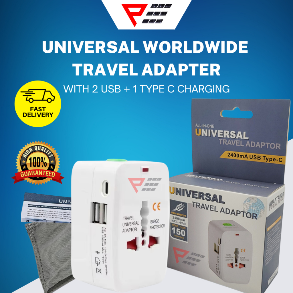 Universal Worldwide Travel Adapter With USB+Type C All In One International Travel Adaptor Plug ...