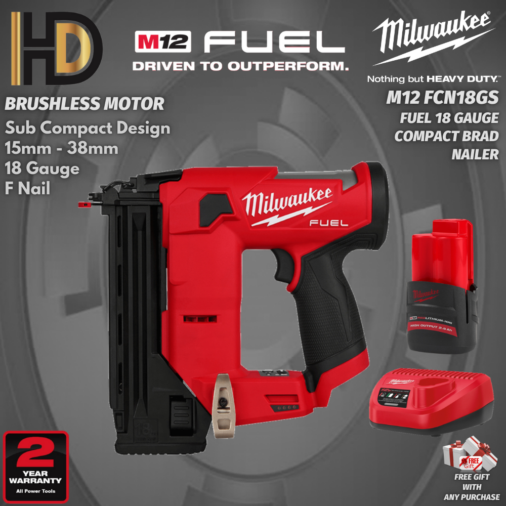 Milwaukee M12 FCN18GS Fuel Sub Compact 18 Gauge Finish Nailer ...