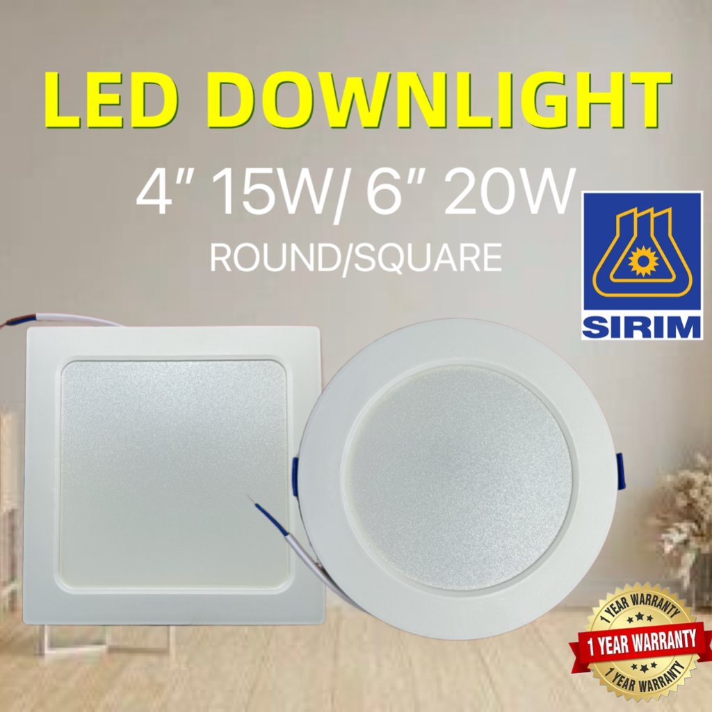 LED Downlight 15W 20W Lampu Siling Rumah 4" 6" Round Square Ceiling ...