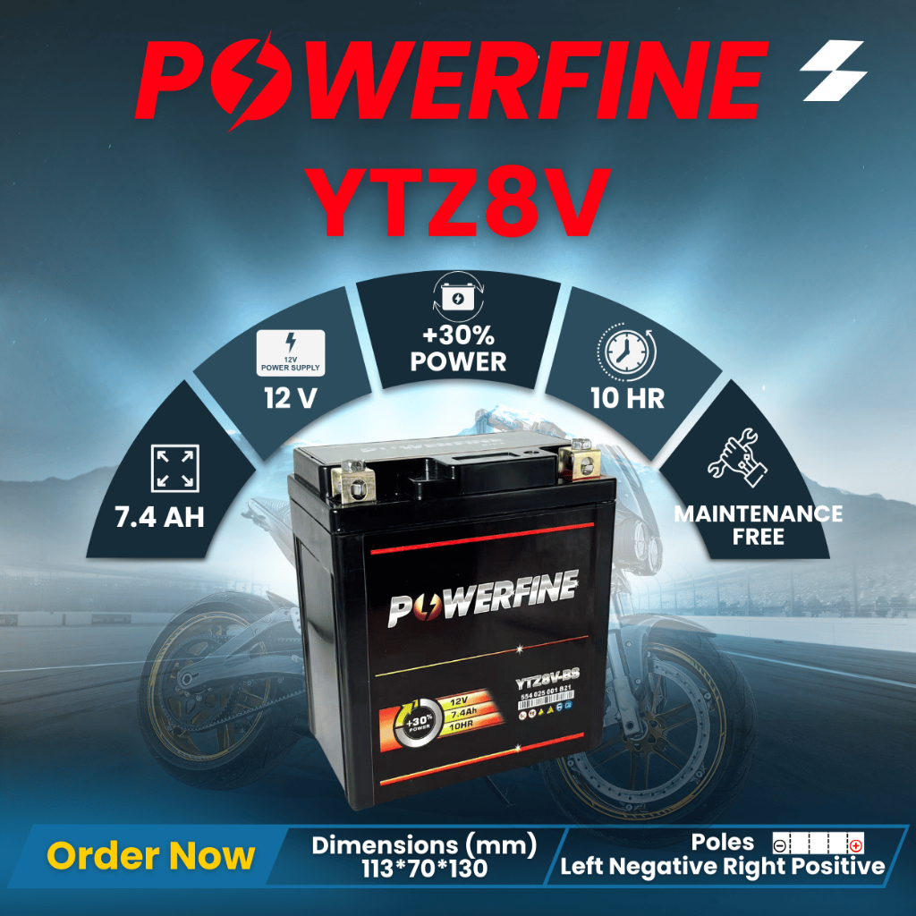 POWERFINE BATTERY YTZ8V MOTOR R25 BENELLI RFS150i RFS RFS150 CBR150 250 KLX150 MOSKITO MZ 125RX ...