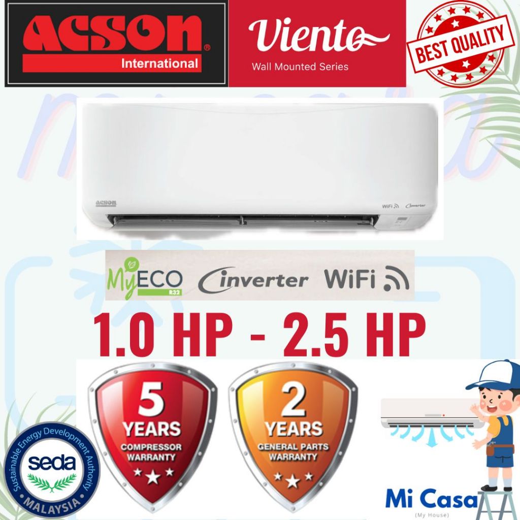 KUCHING SARAWAK SABAH EM SEDA ACSON R32 AIRCOND VIENTO INVERTER 1 HP, 1 ...