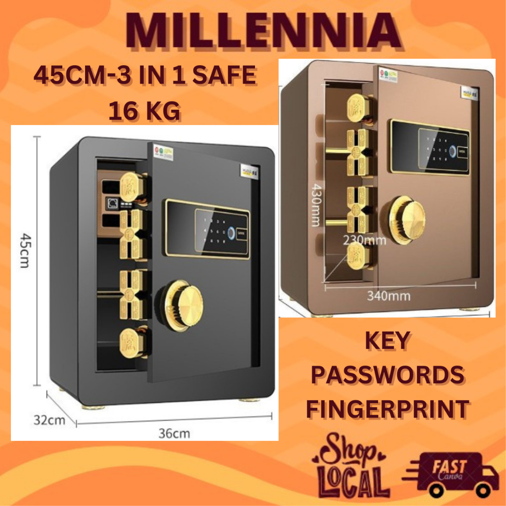 45CM Premium Quality Digital Password/Key/Fingerprint 3 in 1 Anti Theft Safe Box Security Box ...