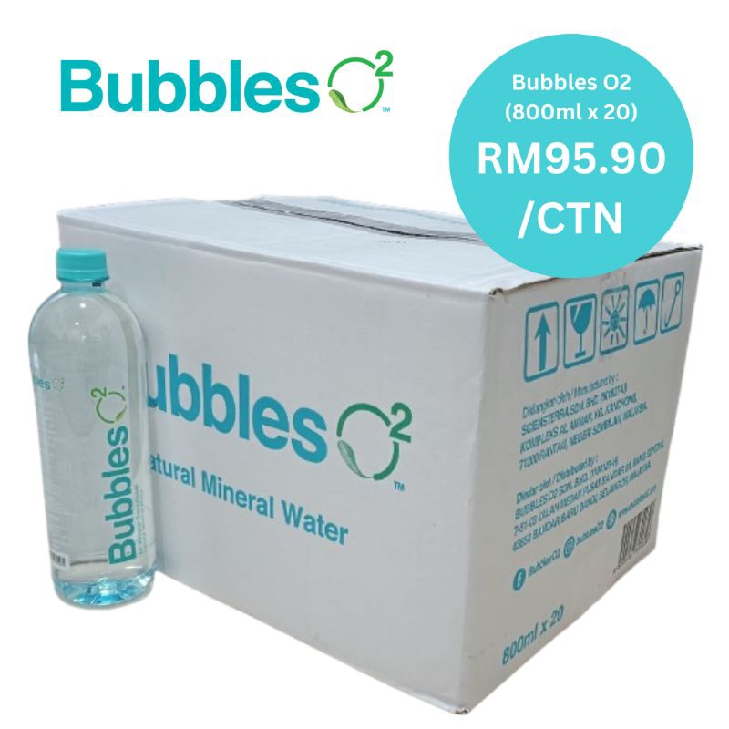 [Wholesales/Carton] Bubbles O2 Air Mineral Semulajadi (800ml x 20) / Bubbles O2 Natural Mineral ...