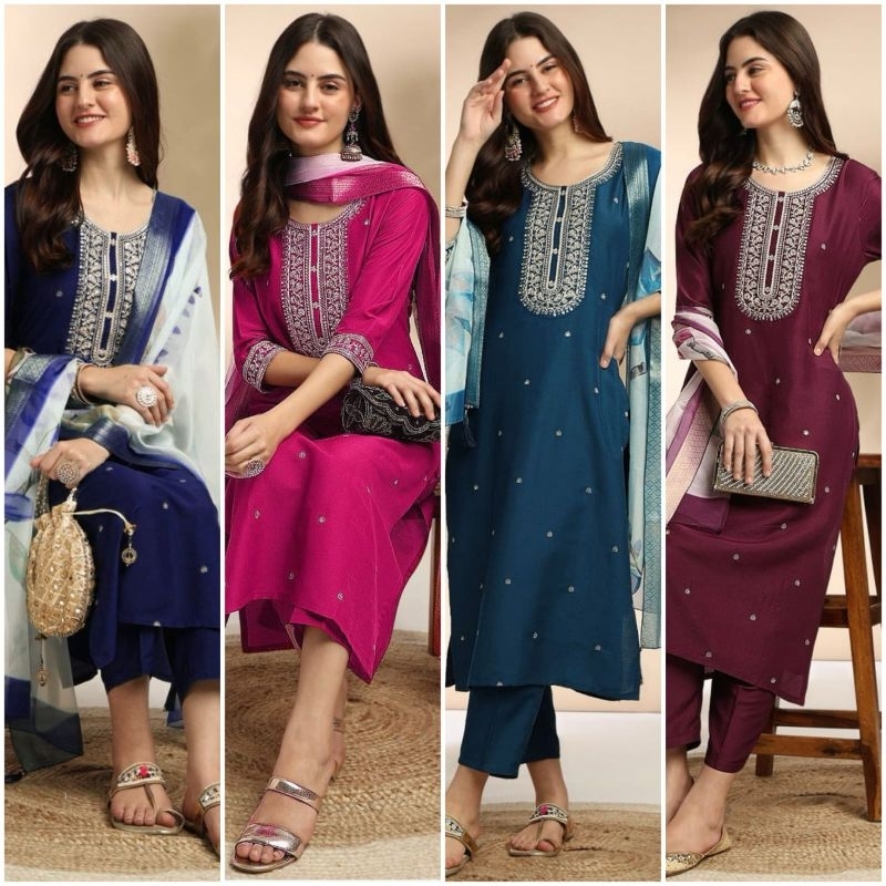 (M To 3XL) Designer Party Wear Embroidery Work Kurti-Plazzo-Dupatta ...