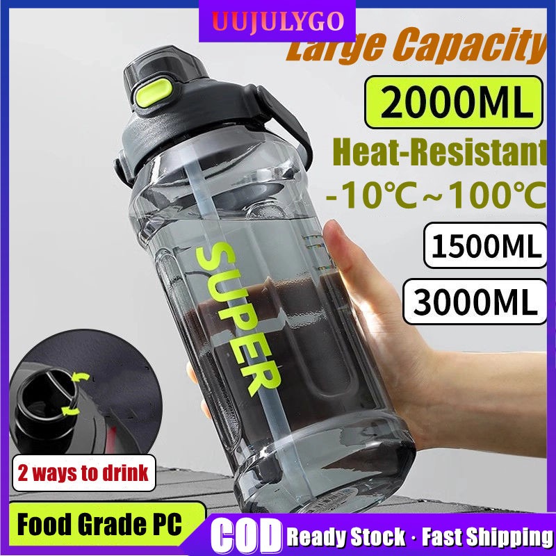 1500/2000ML Water Bottle With Straw Outdoor Sports Drinking Bottles Large Capacity Plastic Cup ...