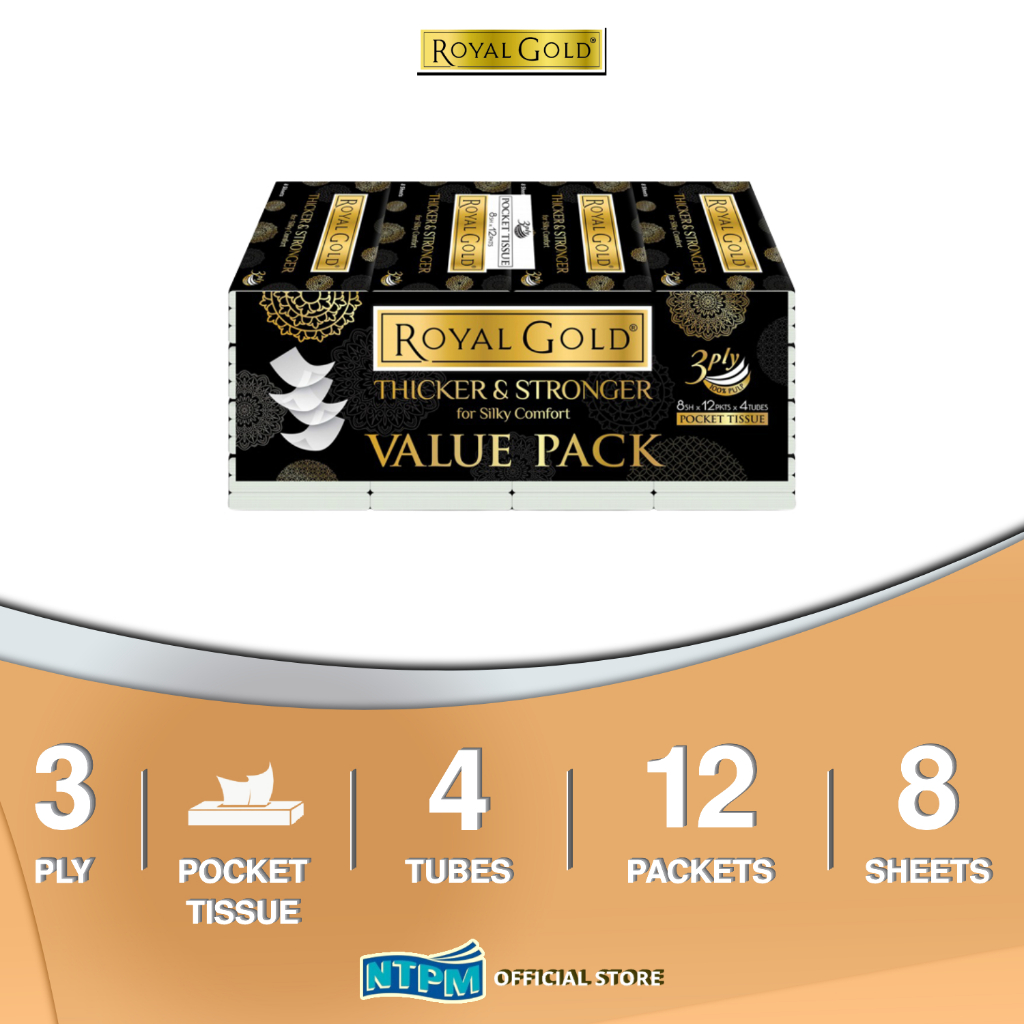 Royal Gold Luxurious (White) Pocket Tissue 3 PLY (8's x 12 Packets x 4 ...